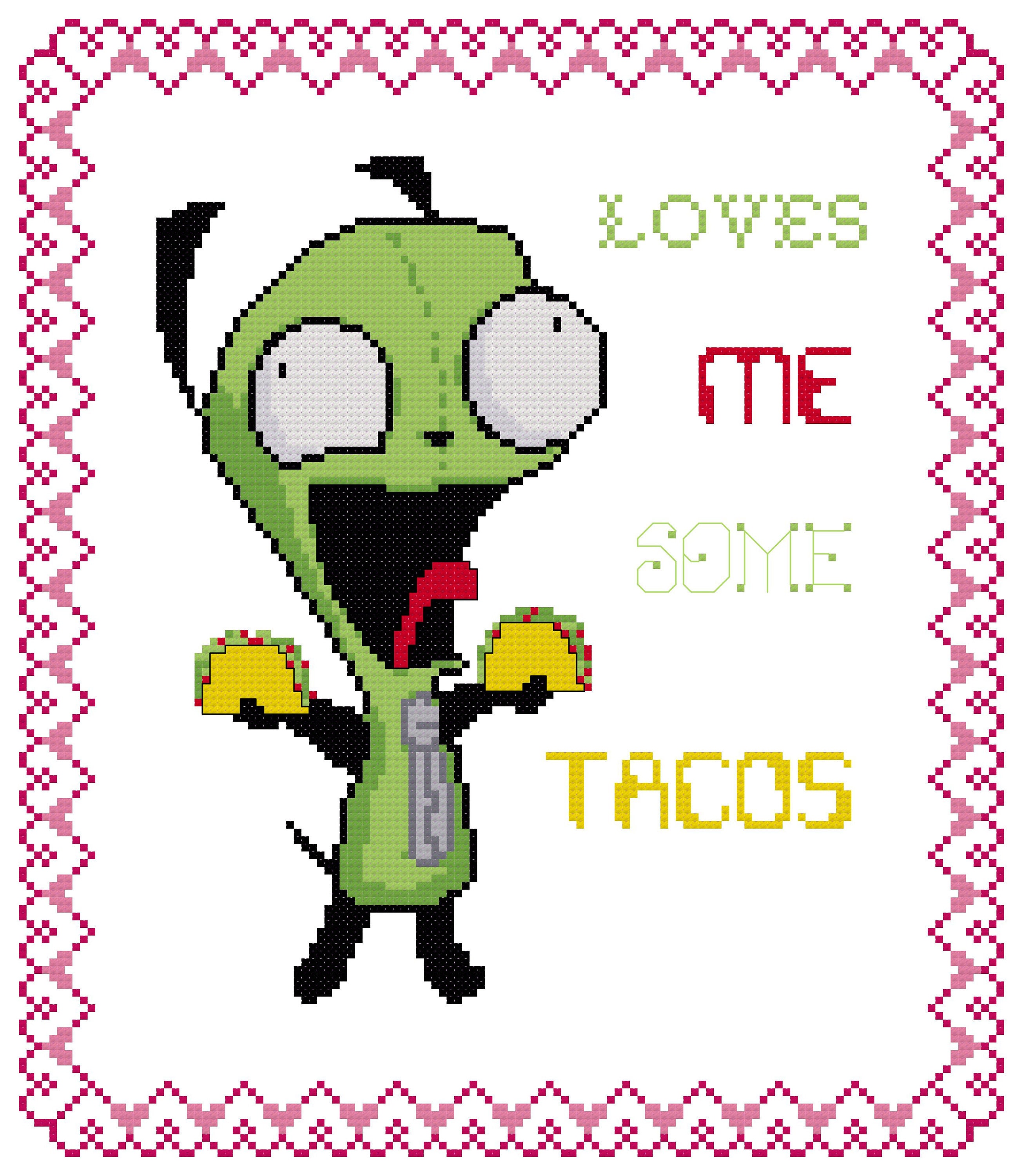 Gir Loves Tacos Invader Zim Cross Stitch Pattern | Etsy