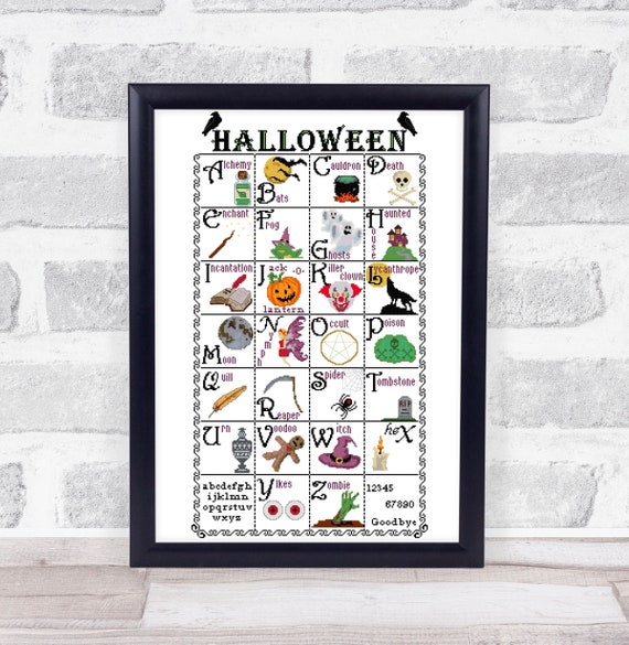 Halloween ABC Sampler Cross Stitch Pattern | Etsy