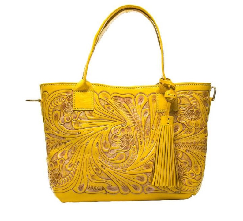 Yellow Leather Bag/Hand Tooled Purse/Hand Tooled Bag/Mexican | Etsy