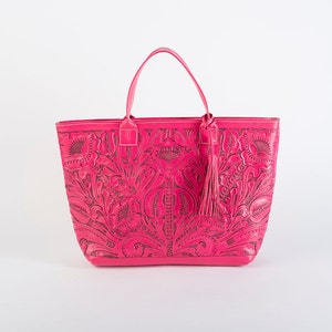 Hand Tooled Bag/hand Tooled Tote/pink Leather Bag/handmade/leather ...