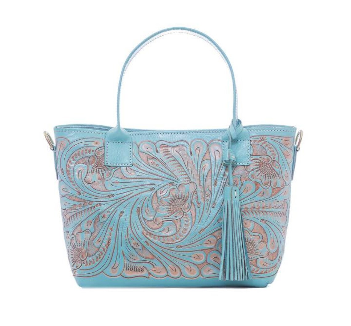 Hand Tooled Bag/leather Bag/turquoise Bag/leather Carved Bag/mexican ...