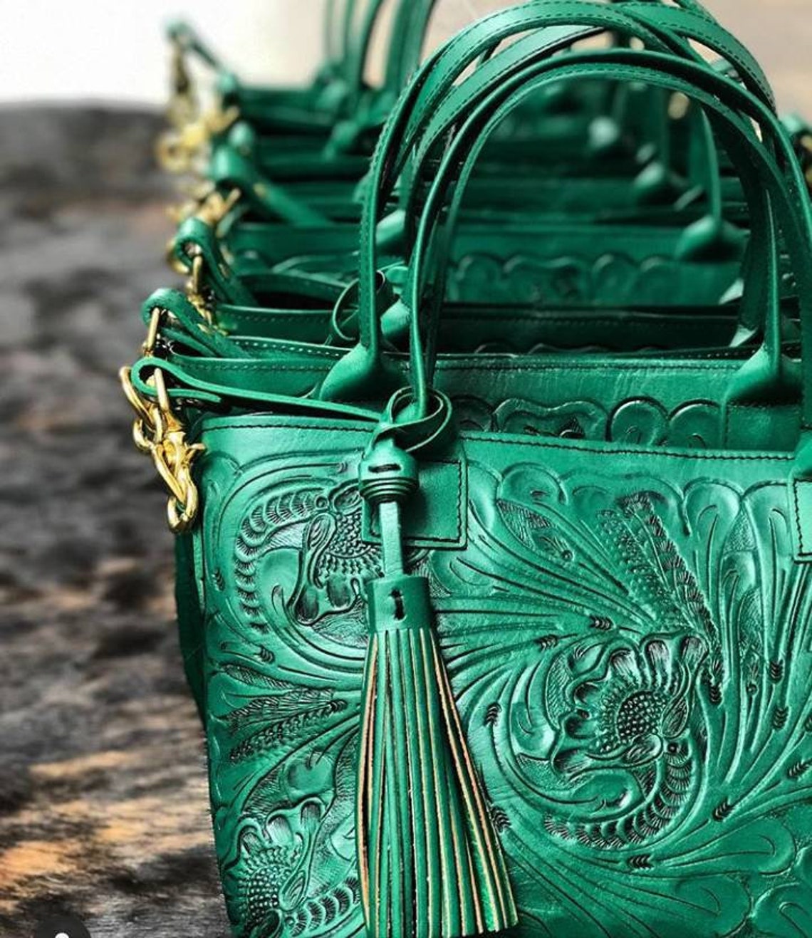 Hand Tooled Leather Bag/dark Green Leather Bag/pine Green Crossbody Bag ...