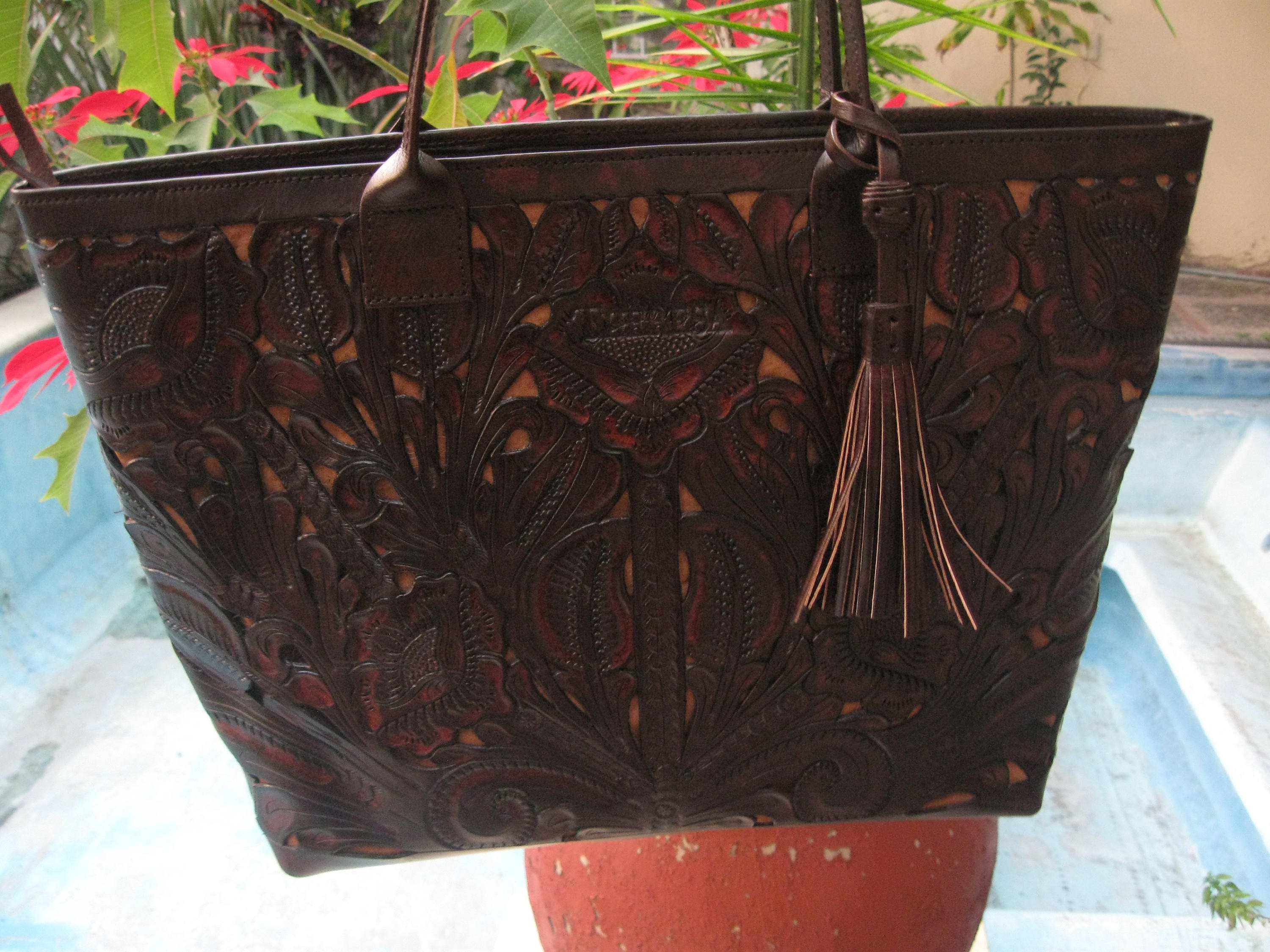 Rustic Leather Bag/Hand Tooled/Mexican Purse/Leather | Etsy