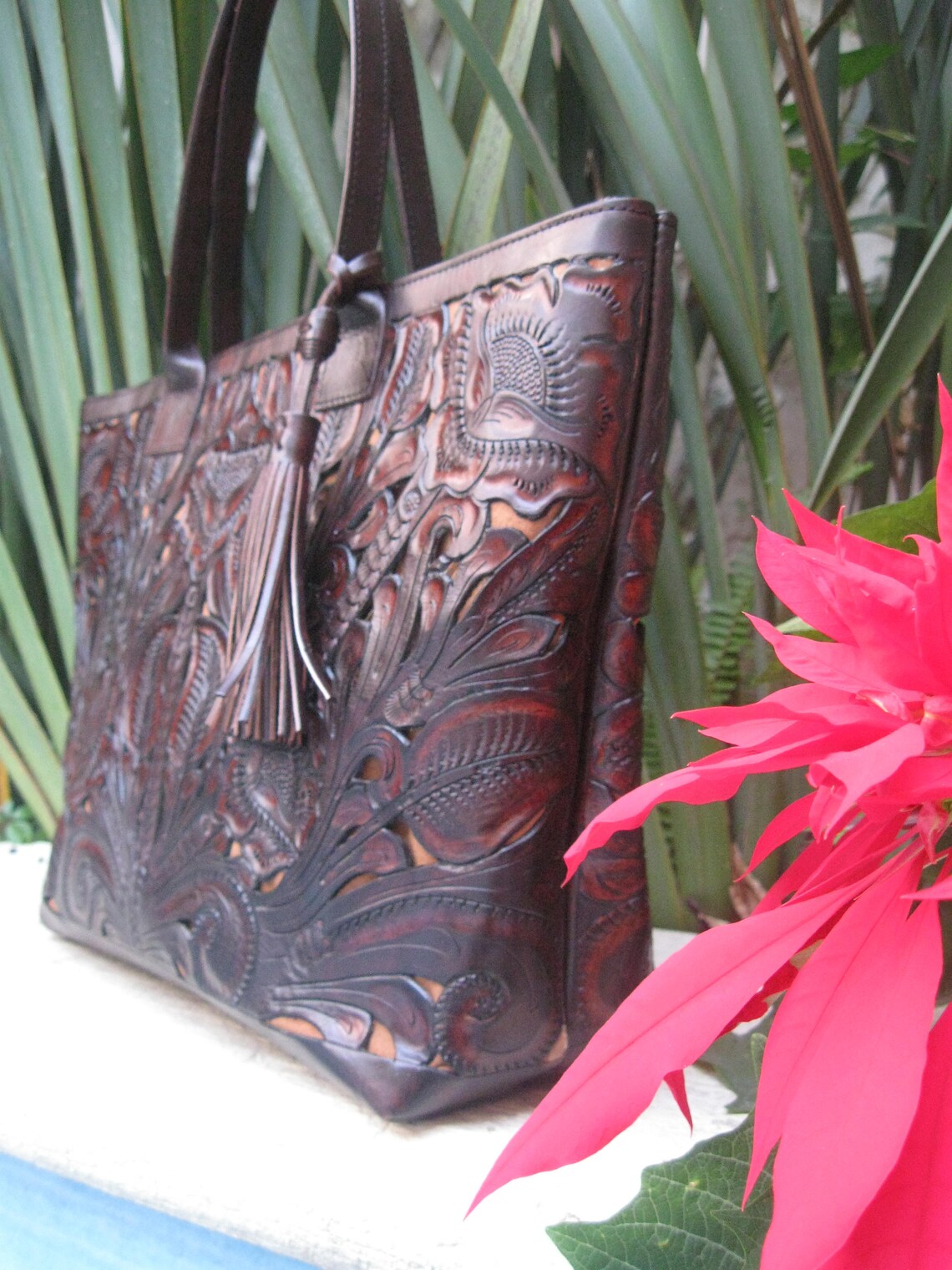 Rustic Leather Bag/Hand Tooled/Mexican Purse/Leather | Etsy