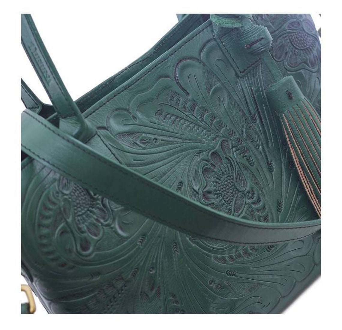 Hand Tooled Leather Bag/dark Green Leather Bag/pine Green Crossbody Bag ...