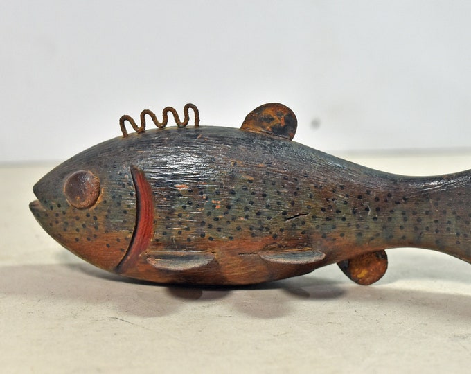 Antique Painted Carved Wood & Metal Fish Decoy Perch - Etsy