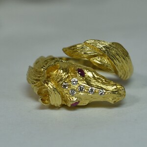 Diamond Ruby 18K Yellow Gold Horse Equestrian by Pass Ring Sz 8.25 15. ...