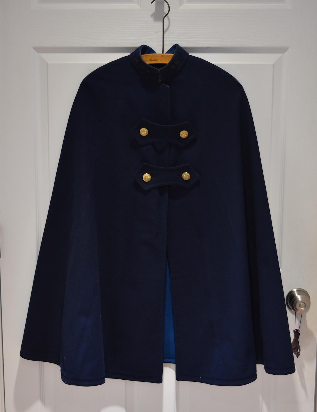 Vintage Nurse Navy Blue Wool Cloak Cape Coat Gold Buttons Blue Lining ...