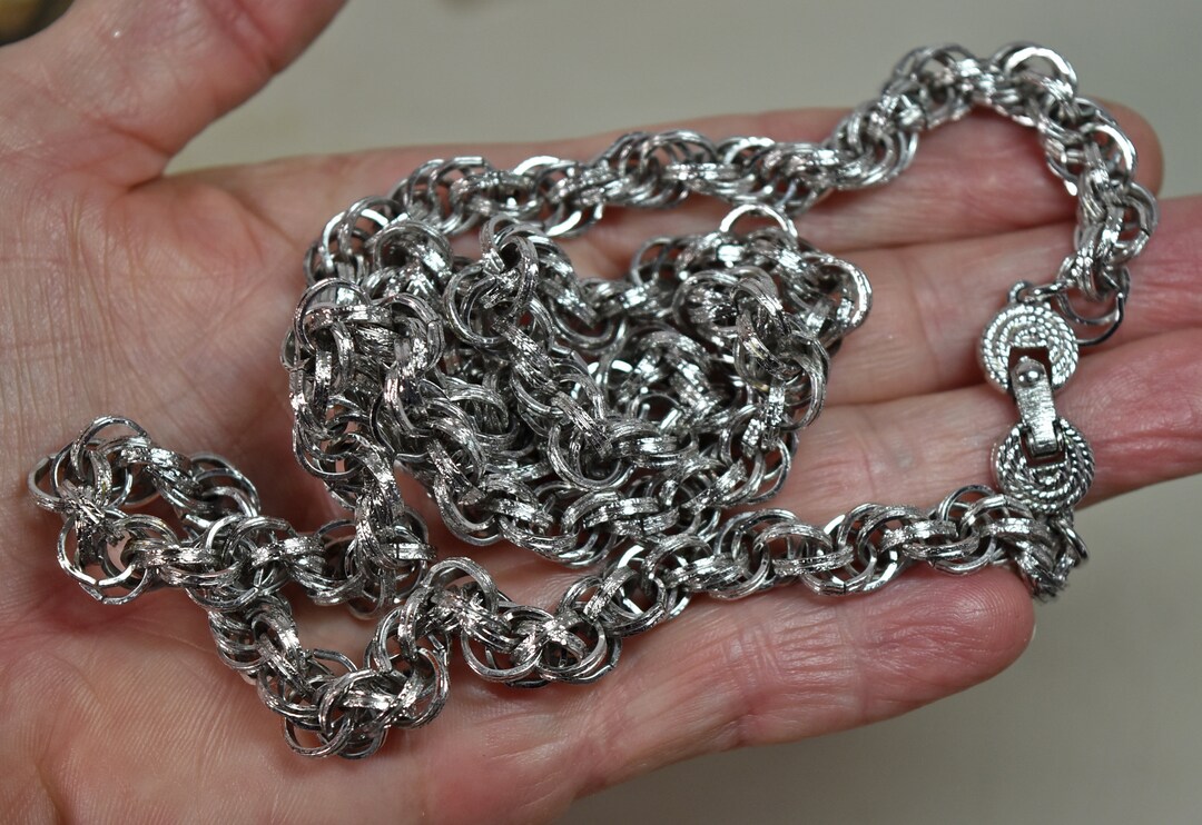Vintage Monet Silver Tone Thick Textured Rope Chain Necklace 27" Long ...