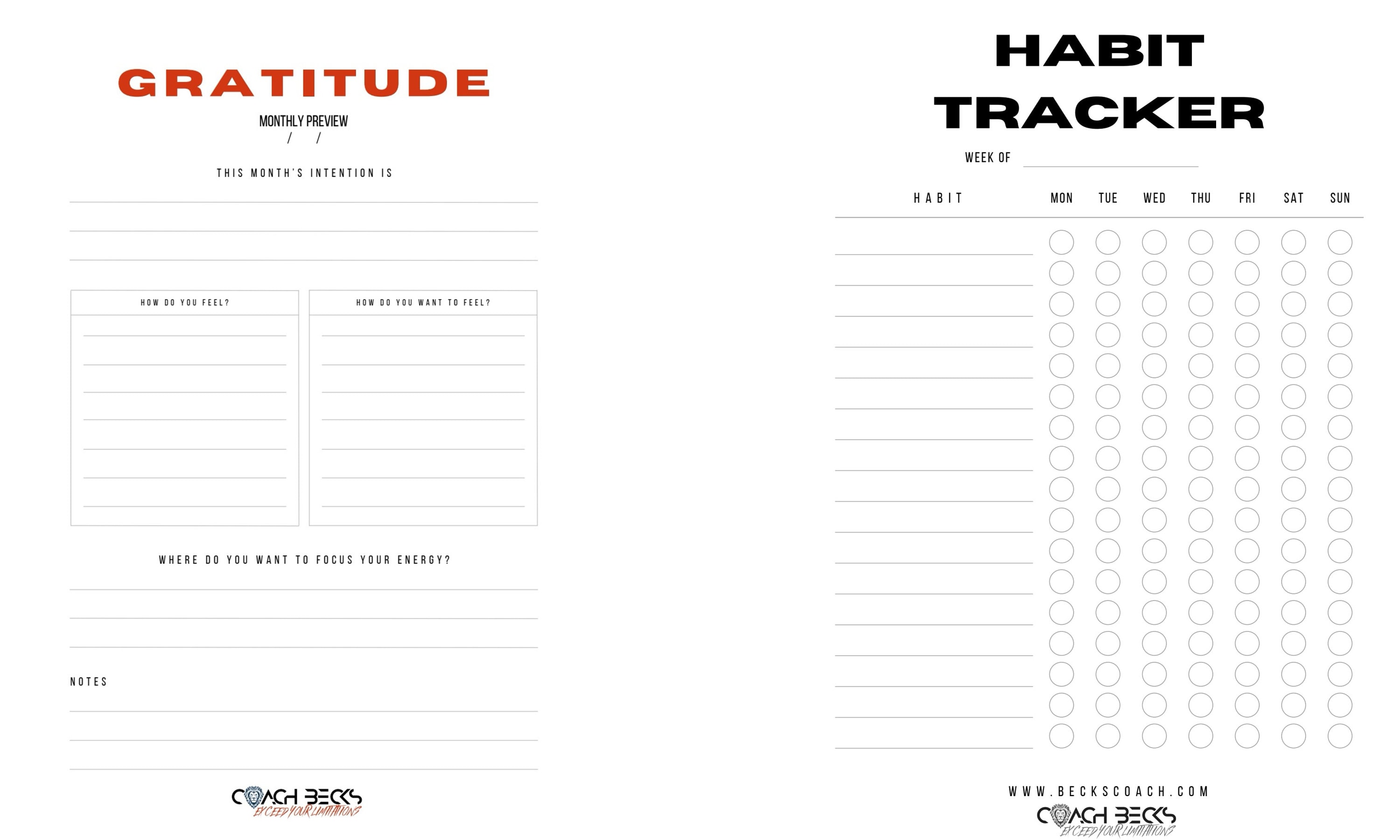 Fitness & Mindset Transformation Bundle, Planner, Gratitude Journal ...