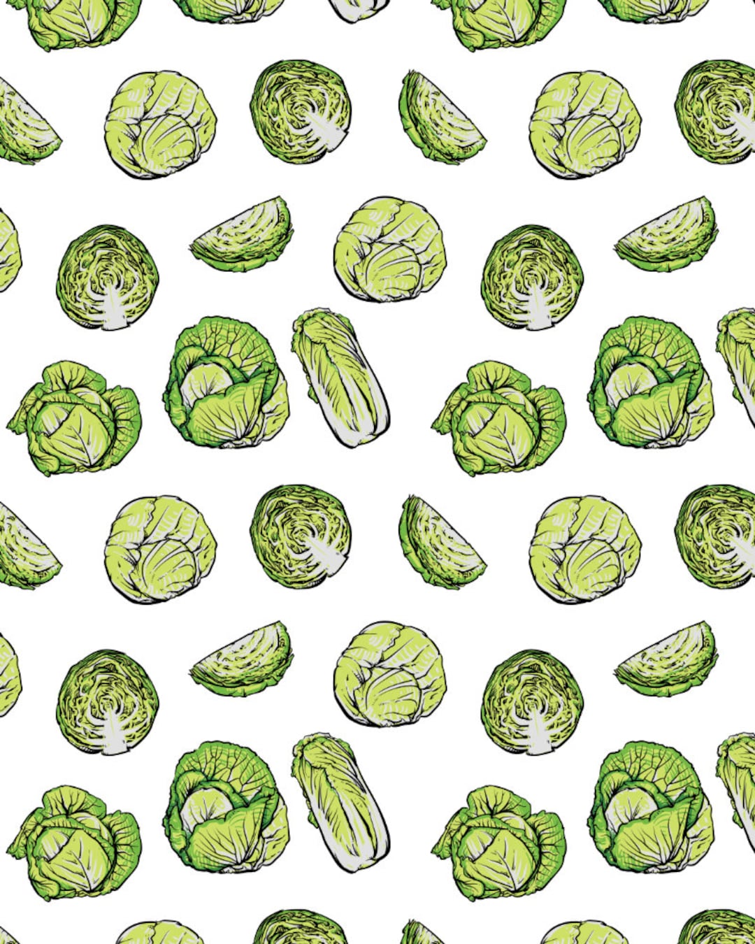 80% off Sale Cabbage Pattern Including Seamless. Cabbage Vector ...