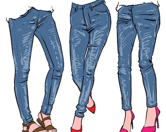 Drawing Women's Fashionable Jeans. Clipart Commercial Use | Etsy