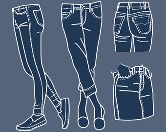 Hand drawn fashion Collection of men's jeans. clipart