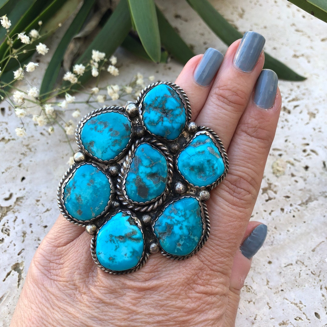 Huge Turquoise & Sterling Ring | Southwestern Jewelry | Southwestern ...