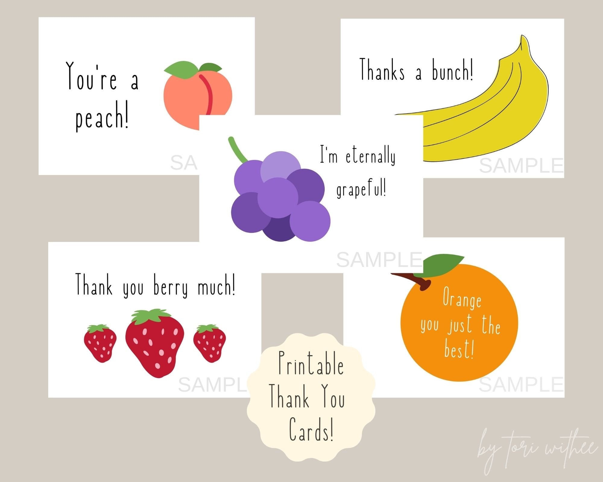 Punny Thank You Cards Set Fruity Puns Fruit Puns Punny | Etsy