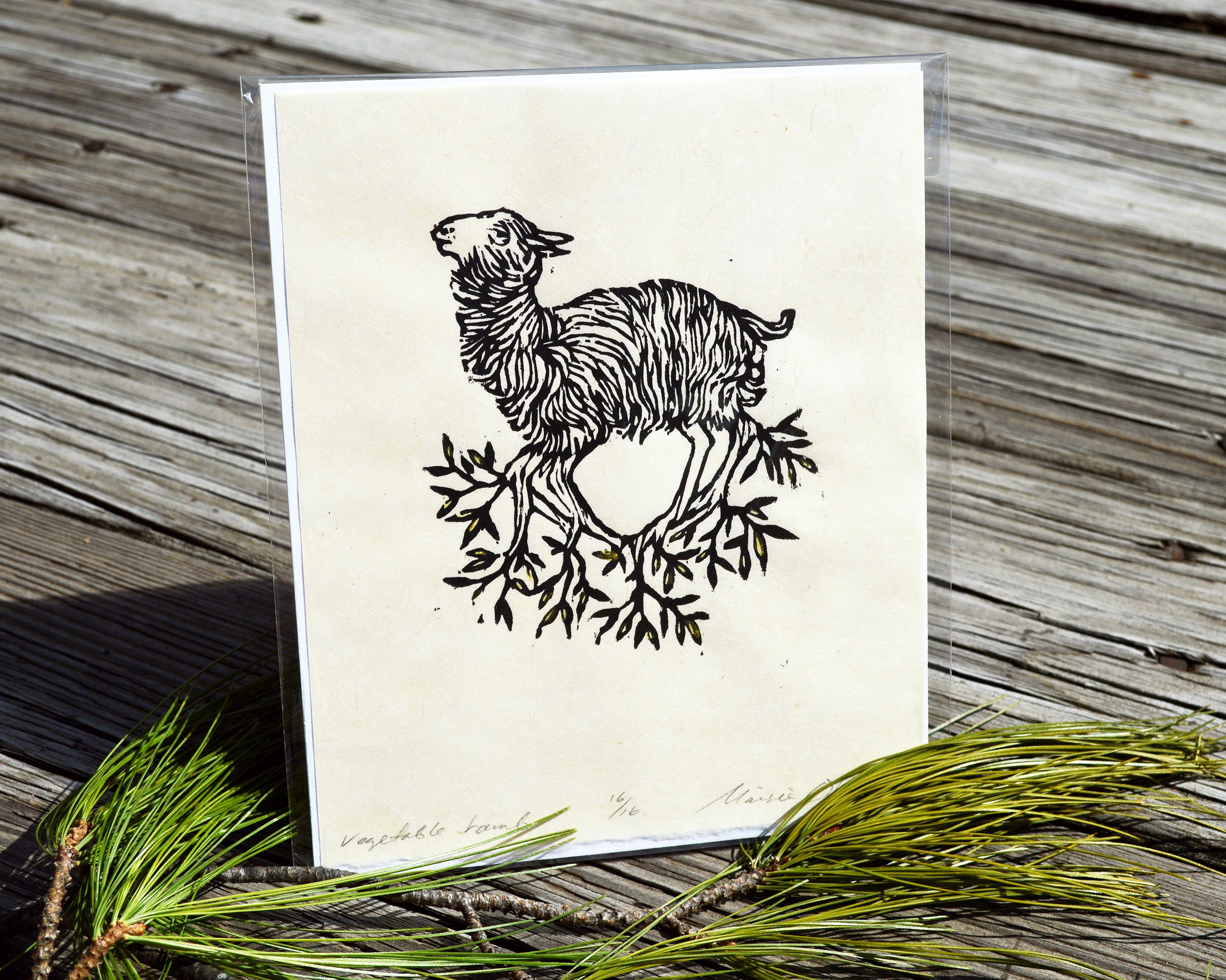 Vegetable Lamb Woodblock Relief Print Traditional - Etsy