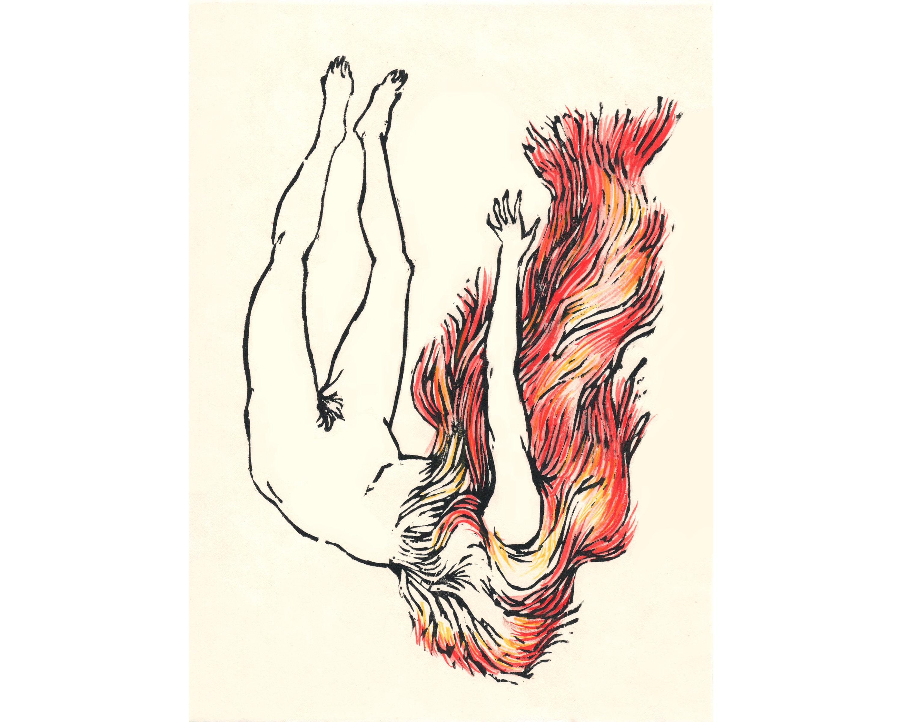 Top Fire, Woodblock Relief Print, Traditional Printmaking, Water Based ...