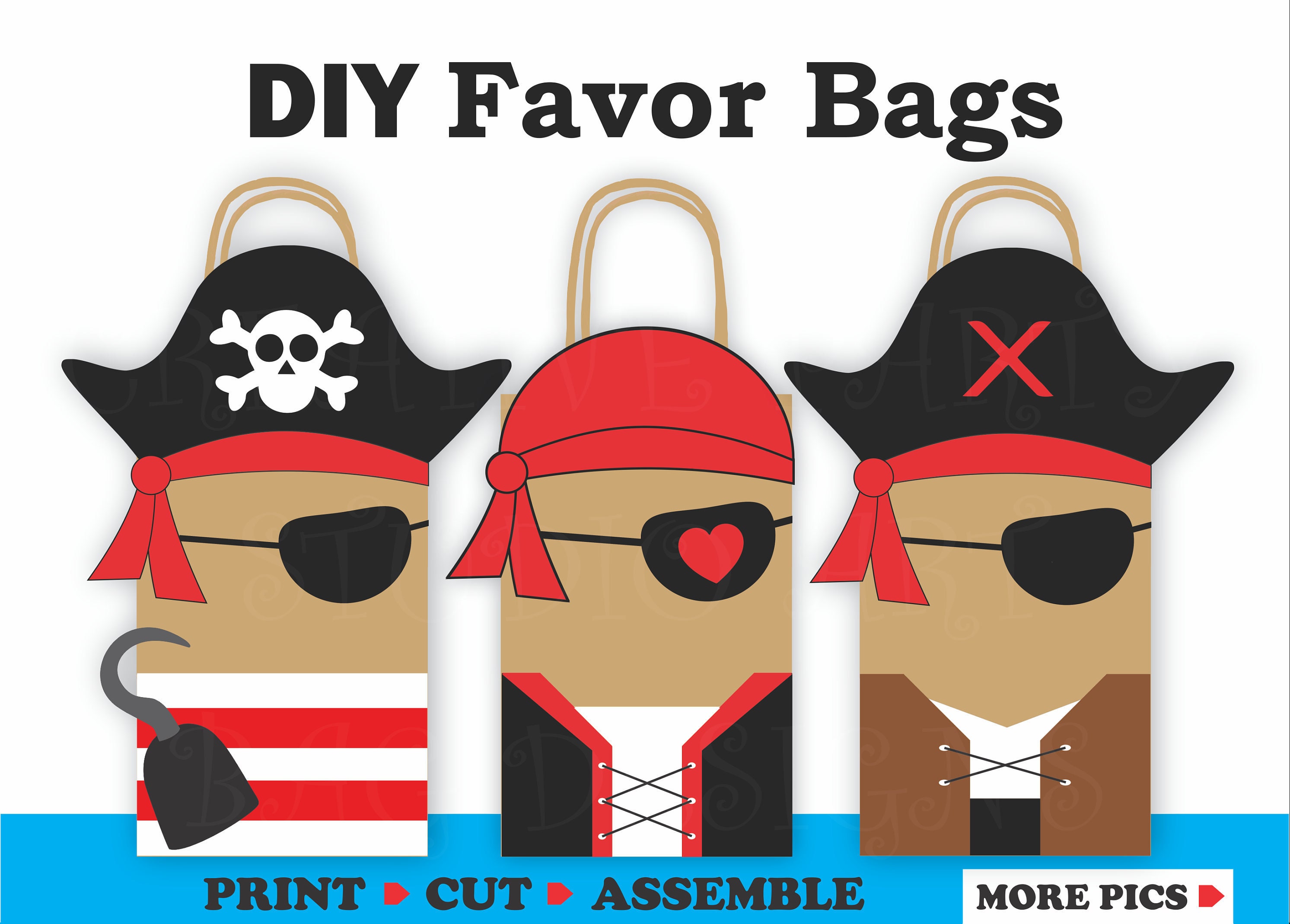 Pirate Favor Bags/ Pirate Party Bags/ Pirates Party Supplies/