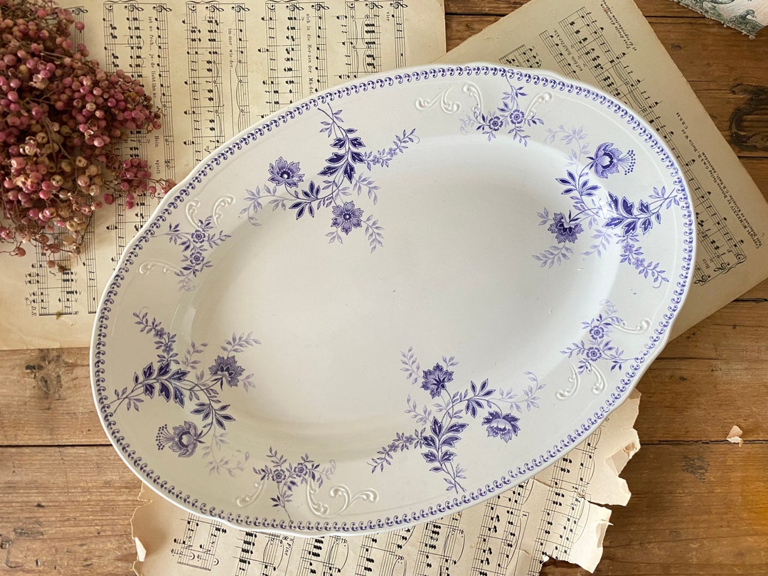 Antique Large Oval Serving Plate by Societe Ceramique, Decor Yvette ...