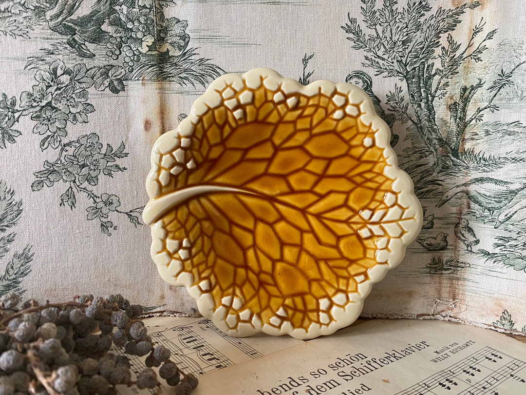 Small French Vintage Barbotine Plate, Bonbon Dish - Leaf Shaped - Etsy