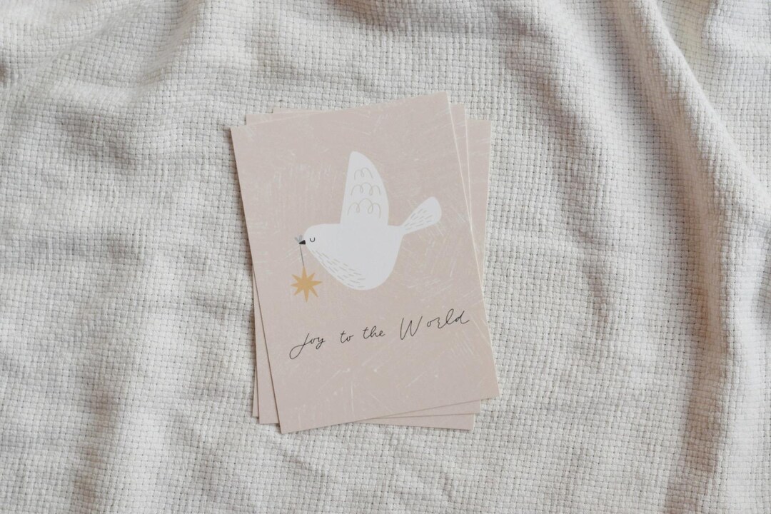 Card Christmas Joy to the World Modern Card Advent Dove Star Natural ...