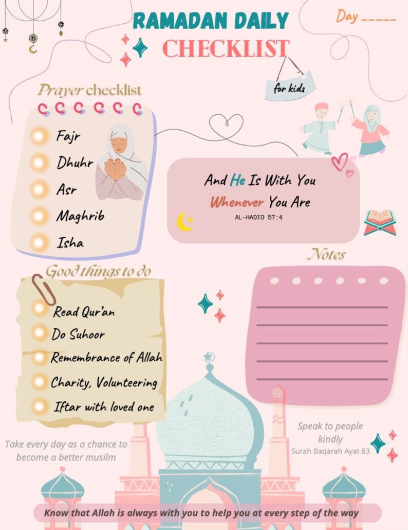 Ramadan Daily Checklist for Kids Digital Planner - Etsy