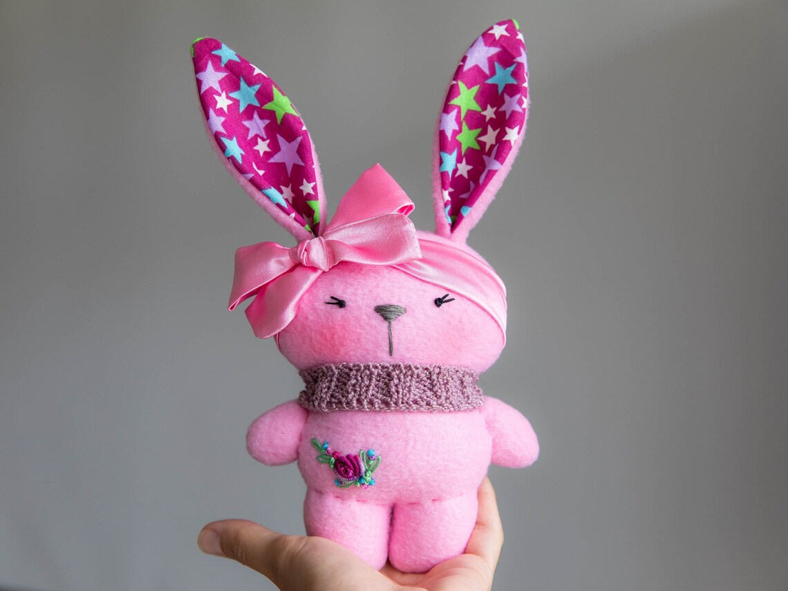 Small bunny plush Pink rabbit plush Soft bunny toy | Etsy