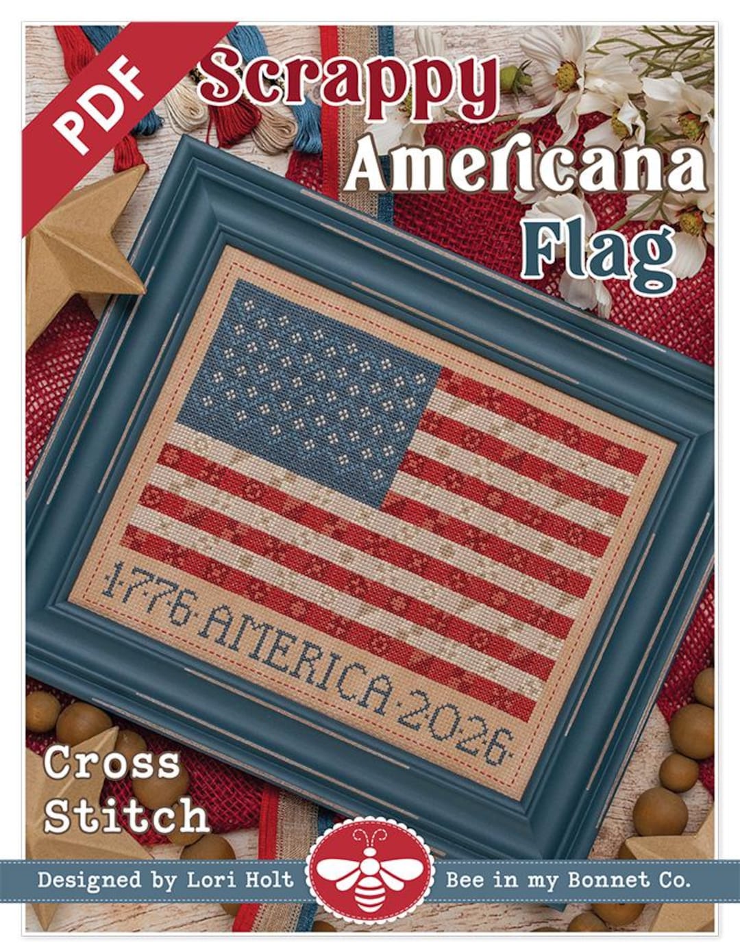 Scrappy Americana Flag Downloadable PDF Cross Stitch Pattern by Lori ...