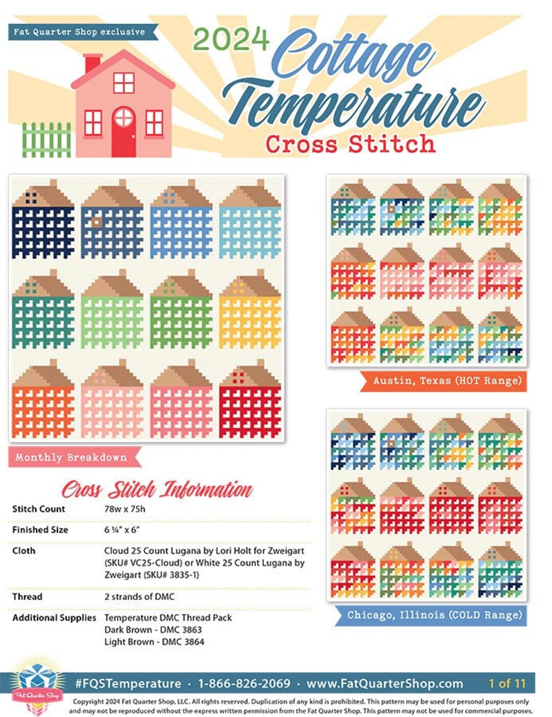 2024 Cottage Temperature Downloadable PDF Cross Stitch Pattern | Fat ...