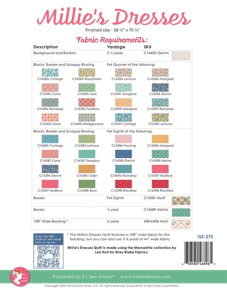 Millie's Dresses Downloadable PDF Quilt Pattern by Lori Holt of Bee in ...