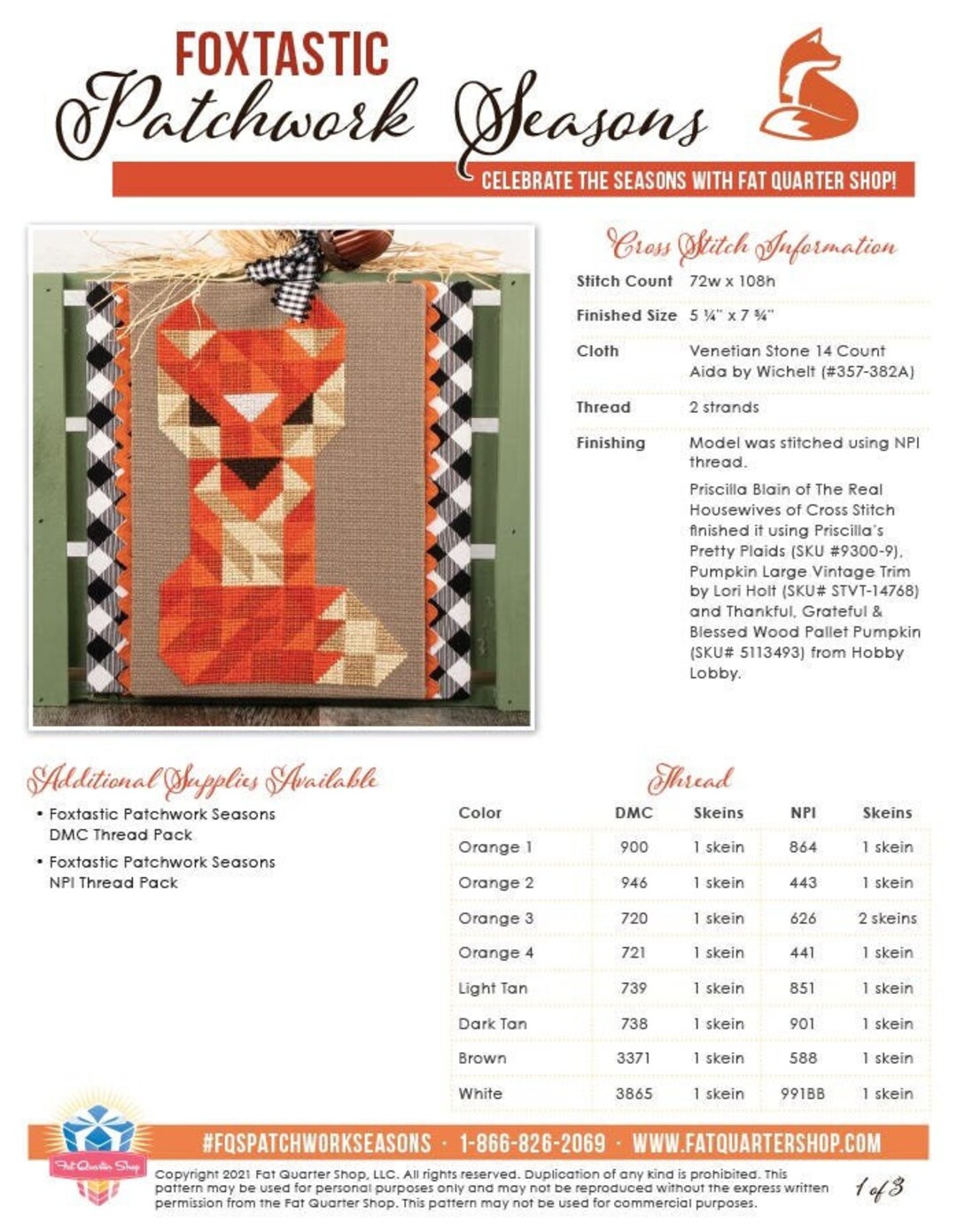 Foxtastic Patchwork Seasons Downloadable PDF Cross Stitch Pattern by ...