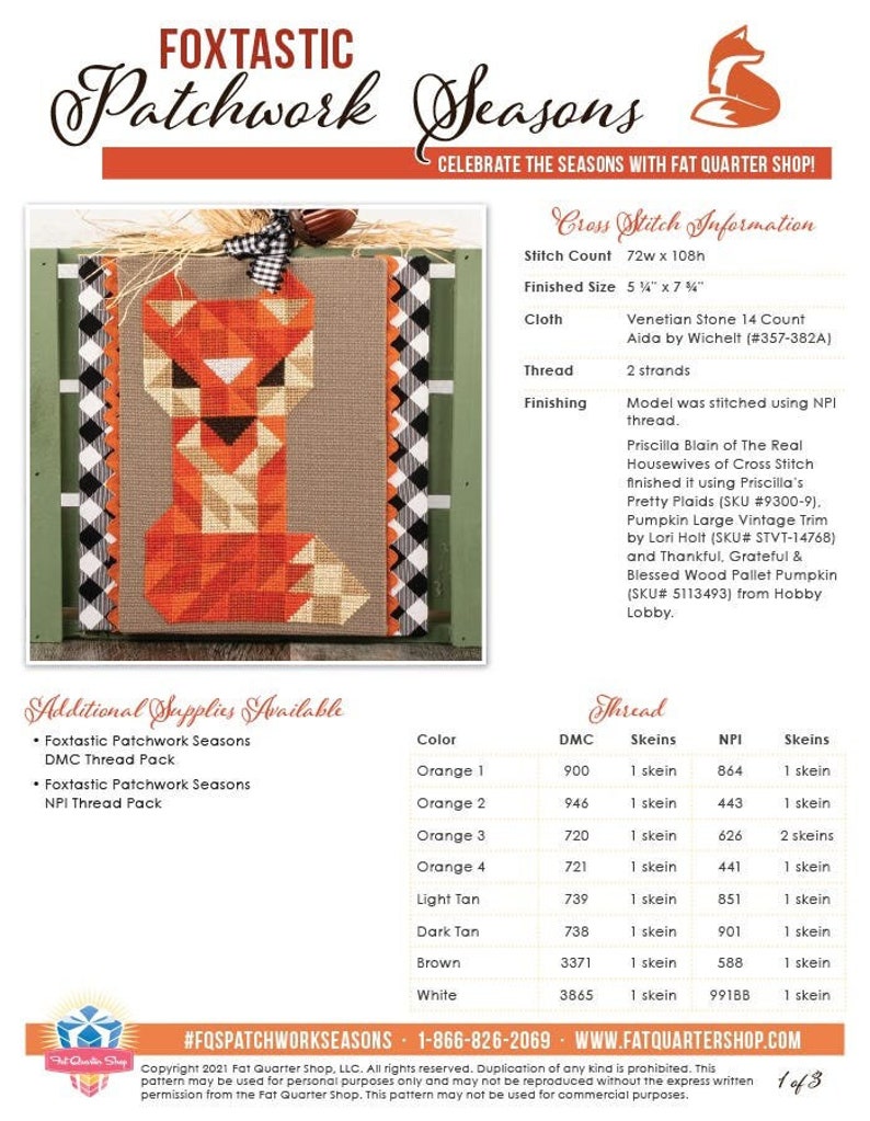 Foxtastic Patchwork Seasons Downloadable PDF Cross Stitch - Etsy