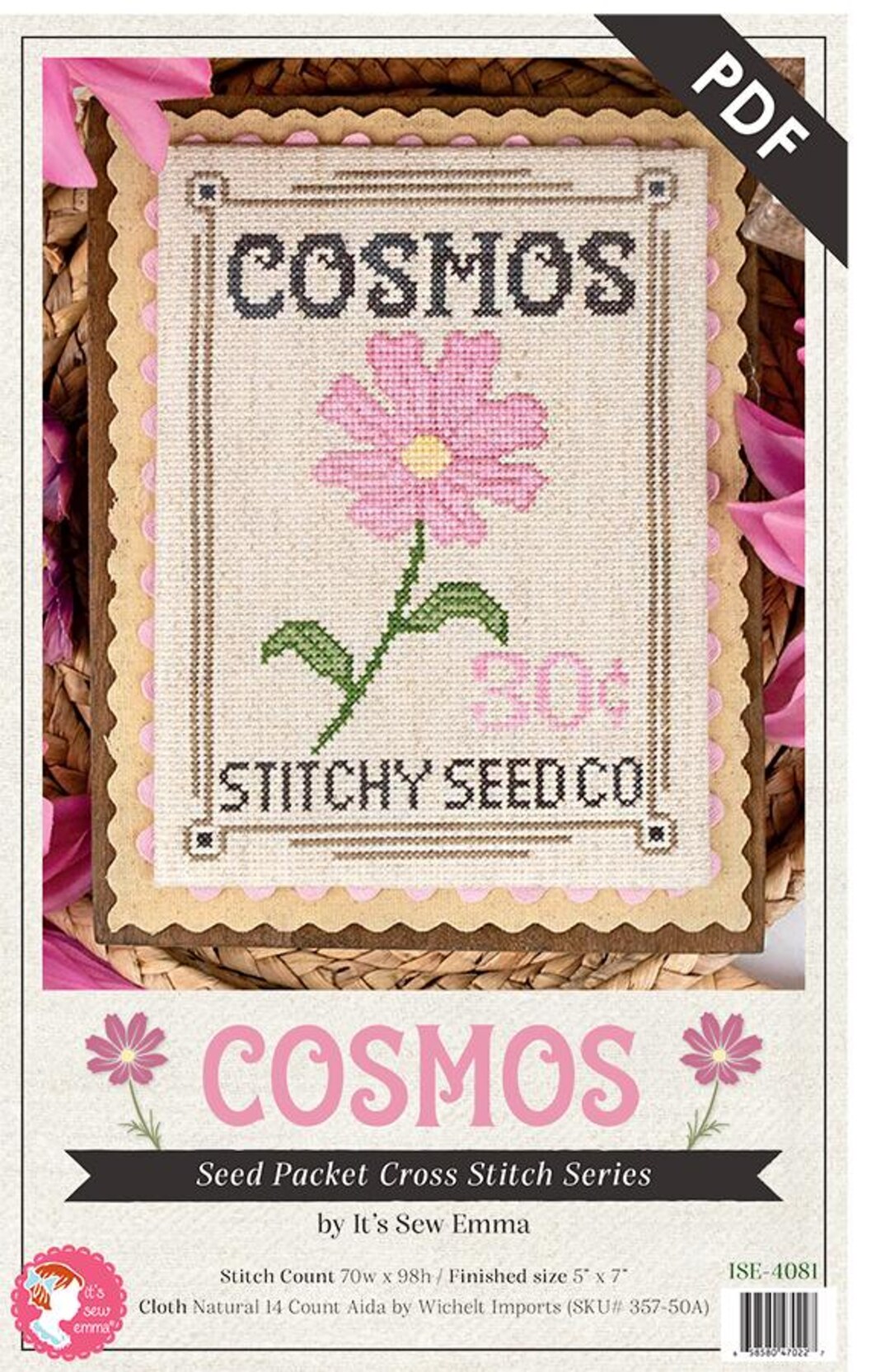 Cosmos Seed Packet Downloadable PDF Cross Stitch Pattern by It's Sew ...