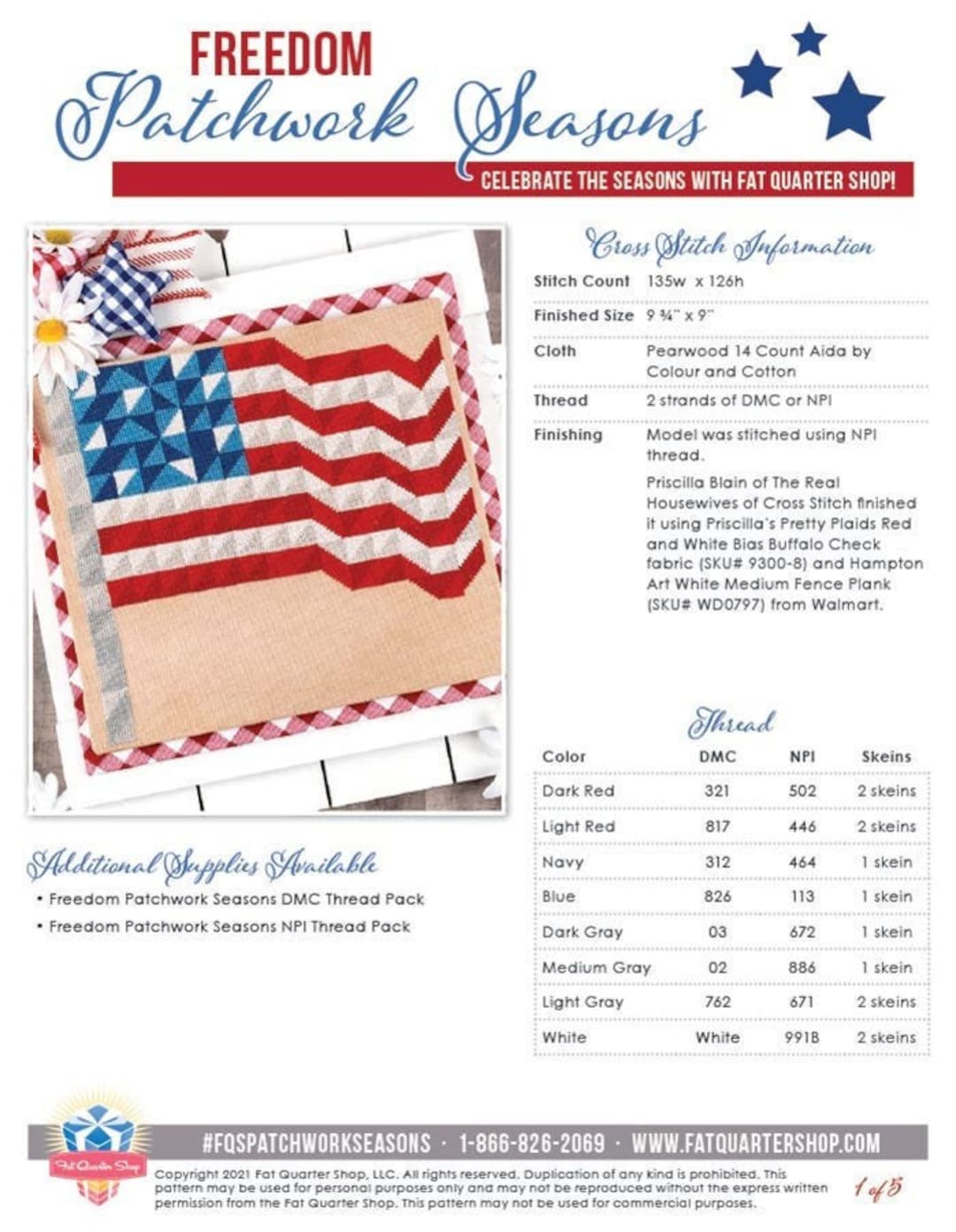 Freedom Patchwork Seasons Downloadable PDF Cross Stitch Pattern by Fat Quarter Shop - Etsy