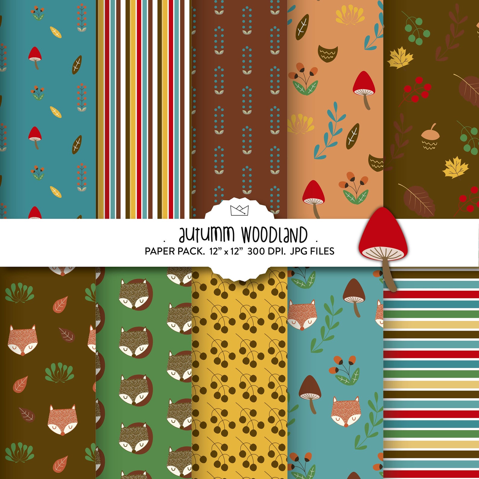 Forest Digital Paper Forest Wrapping Paper Mushroom Pattern - Etsy UK