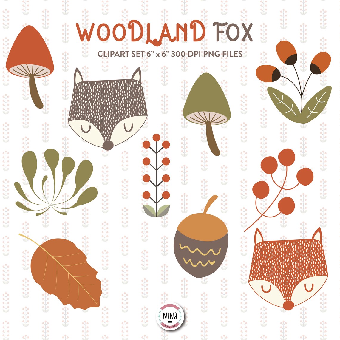 Woodland Fox Clipart Set Fox Woodland Sets 10 PNG Files - Etsy