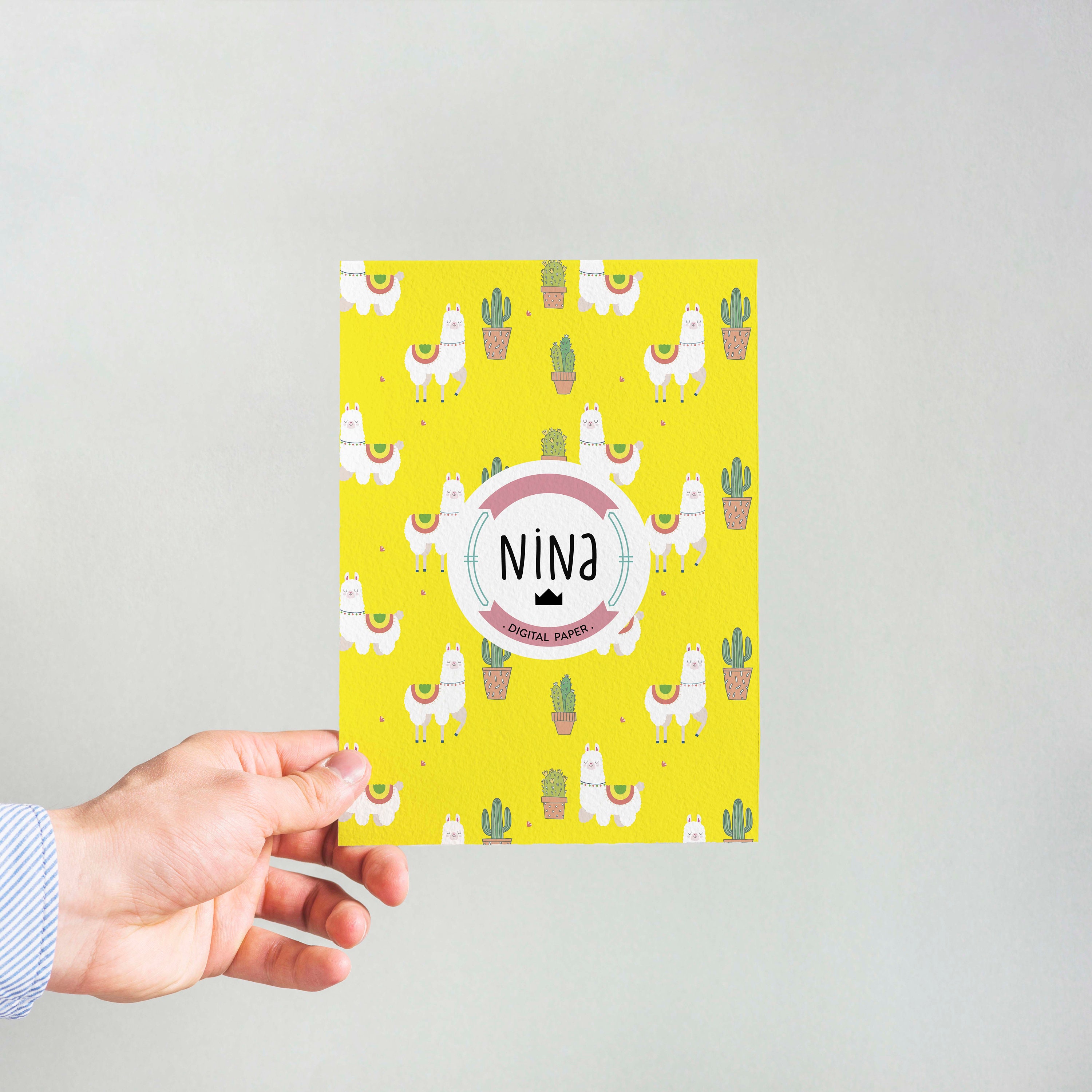 Cactus llama digital paper cactus wrapping paper llama | Etsy
