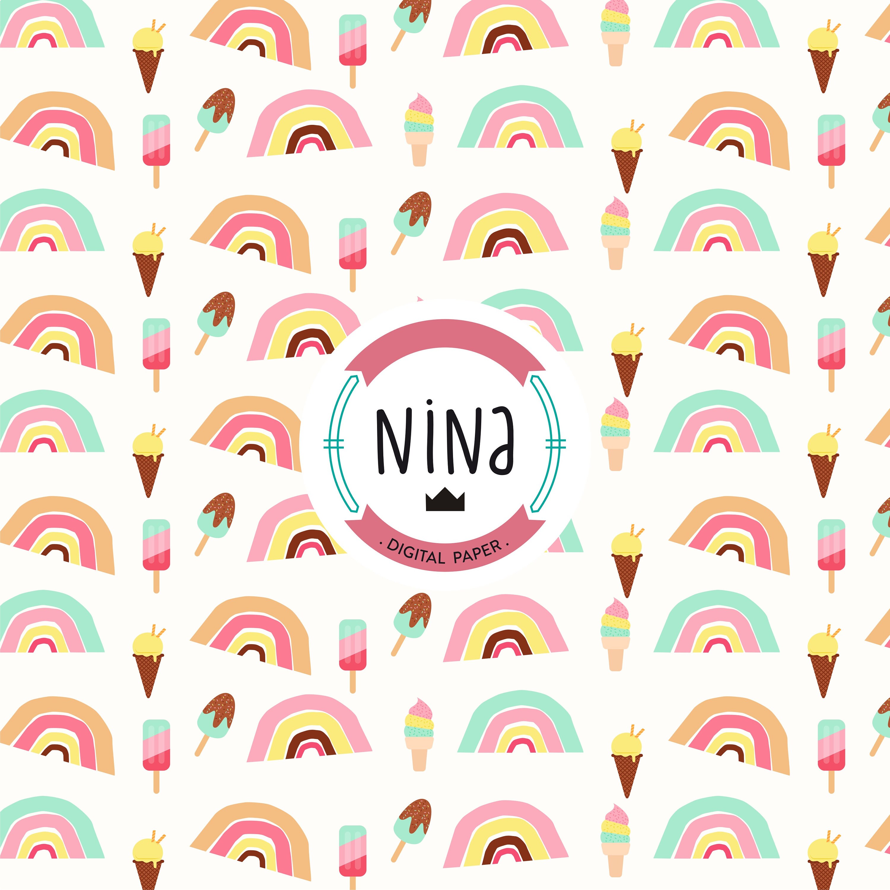 Rainbow Digital Paper Ice Cream Wrapping Paper Ice Cream - Etsy