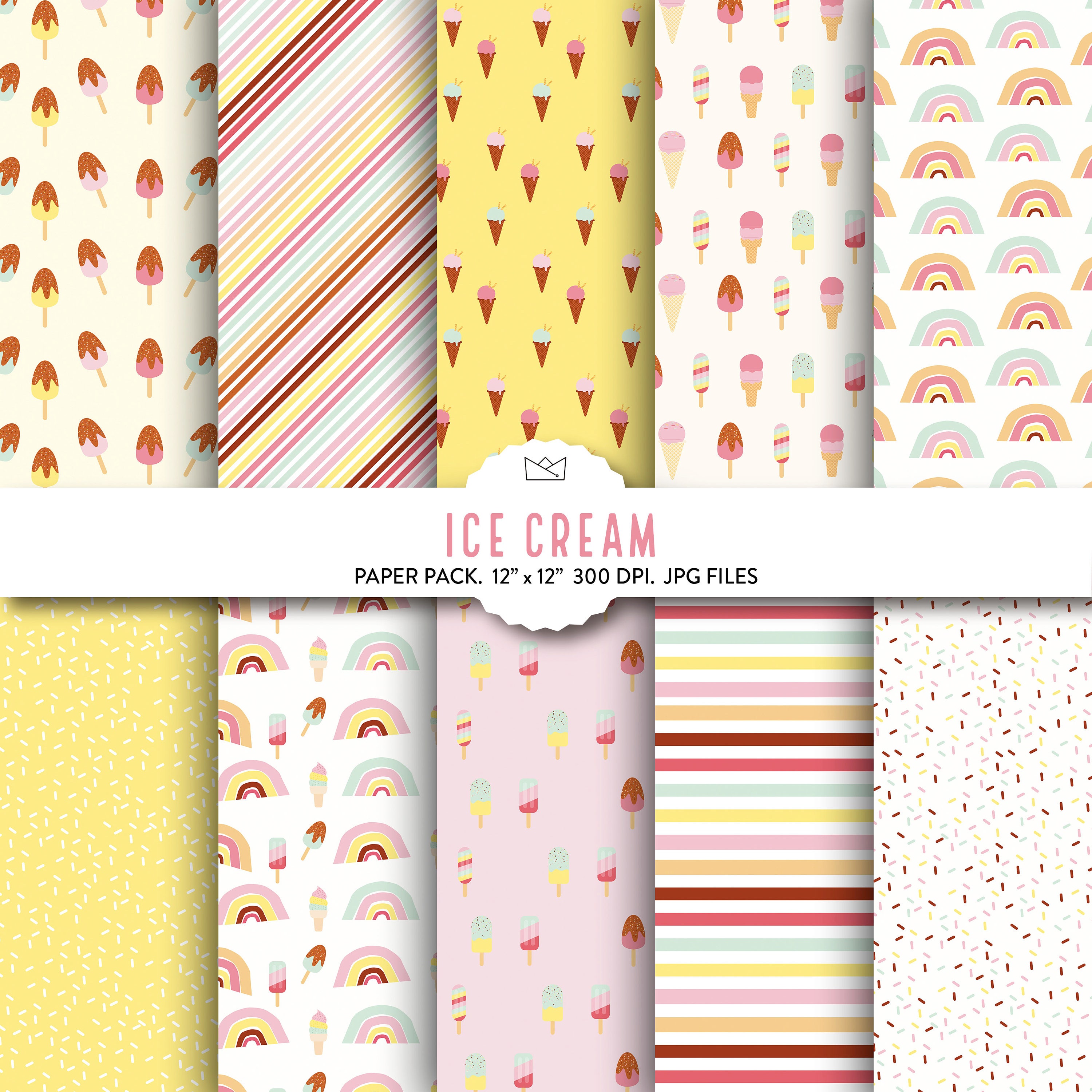Rainbow Digital Paper Ice Cream Wrapping Paper Ice Cream - Etsy