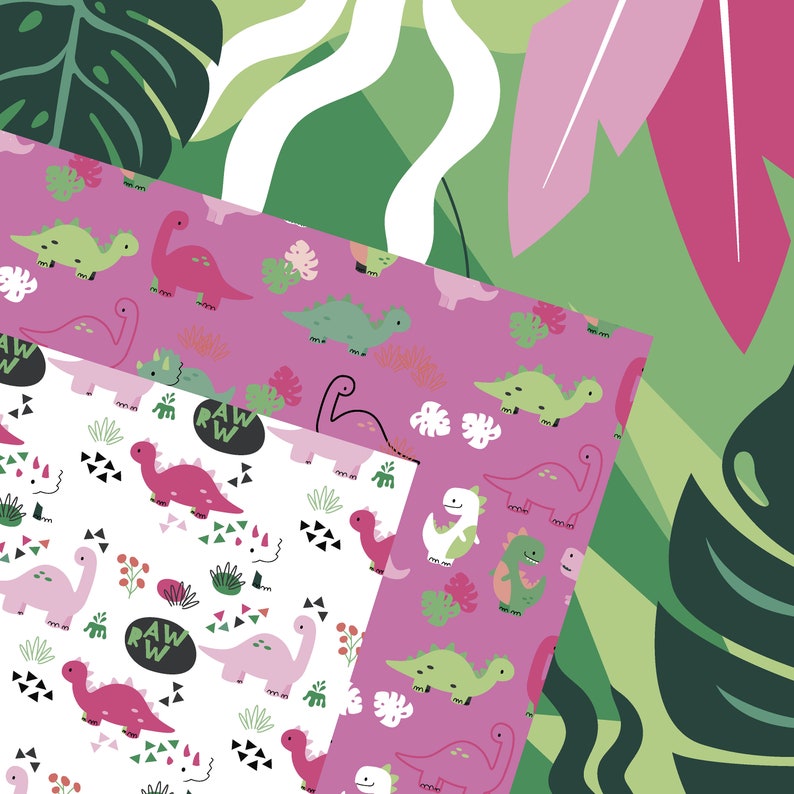 Dina Digital Paper Girl Dino Wrapping Paper Dinosaur - Etsy