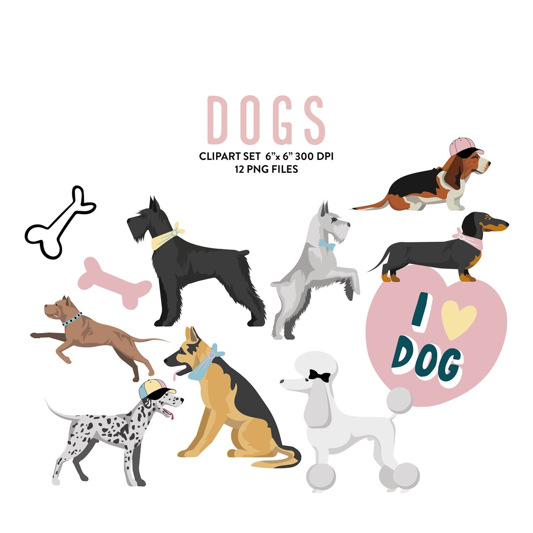 Love Dogs Clipart Dog Clipart Set Dogs Dachshund Bones - Etsy