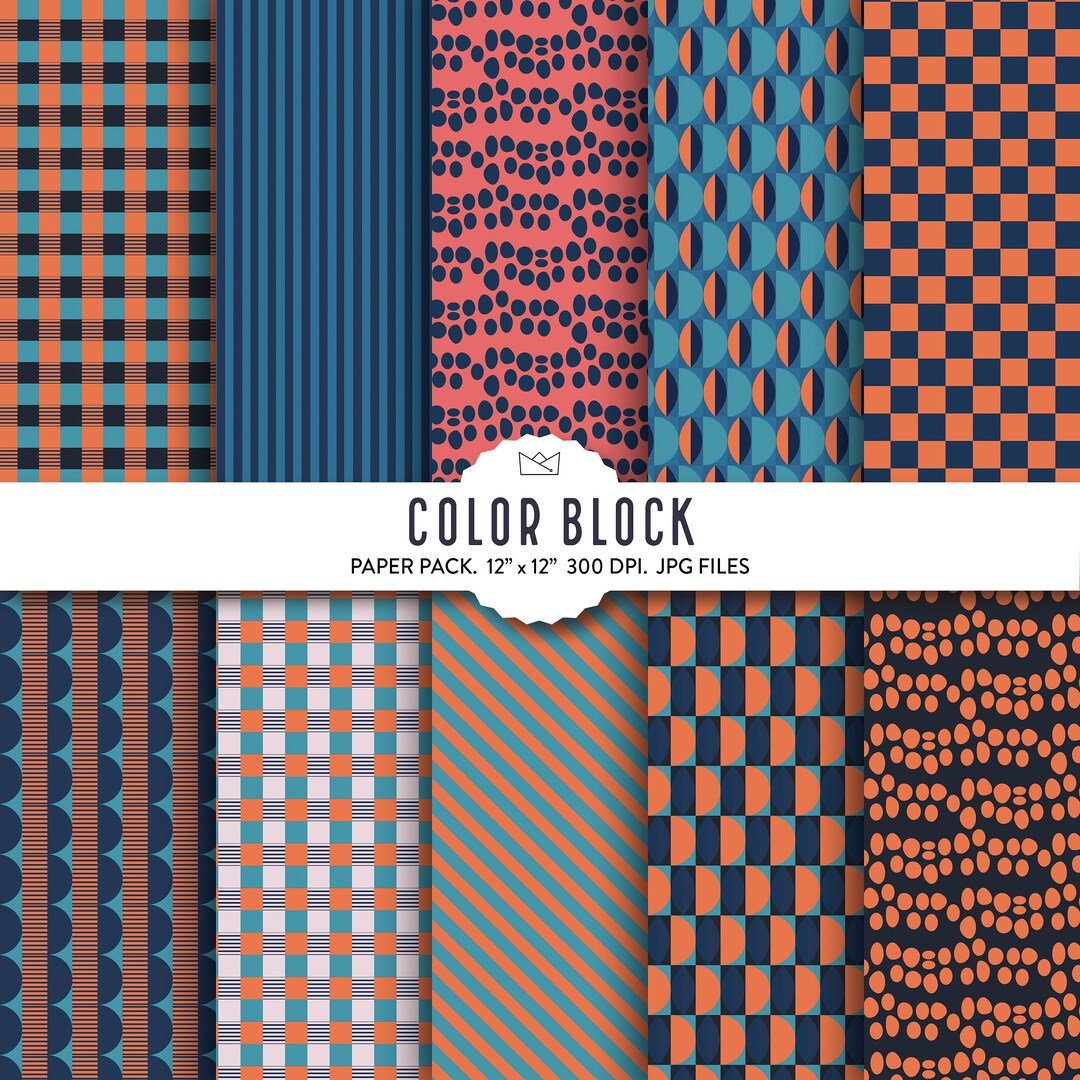 Color Block Digital Paper, Geomatric Wrapping Paper, Geometric Pattern ...