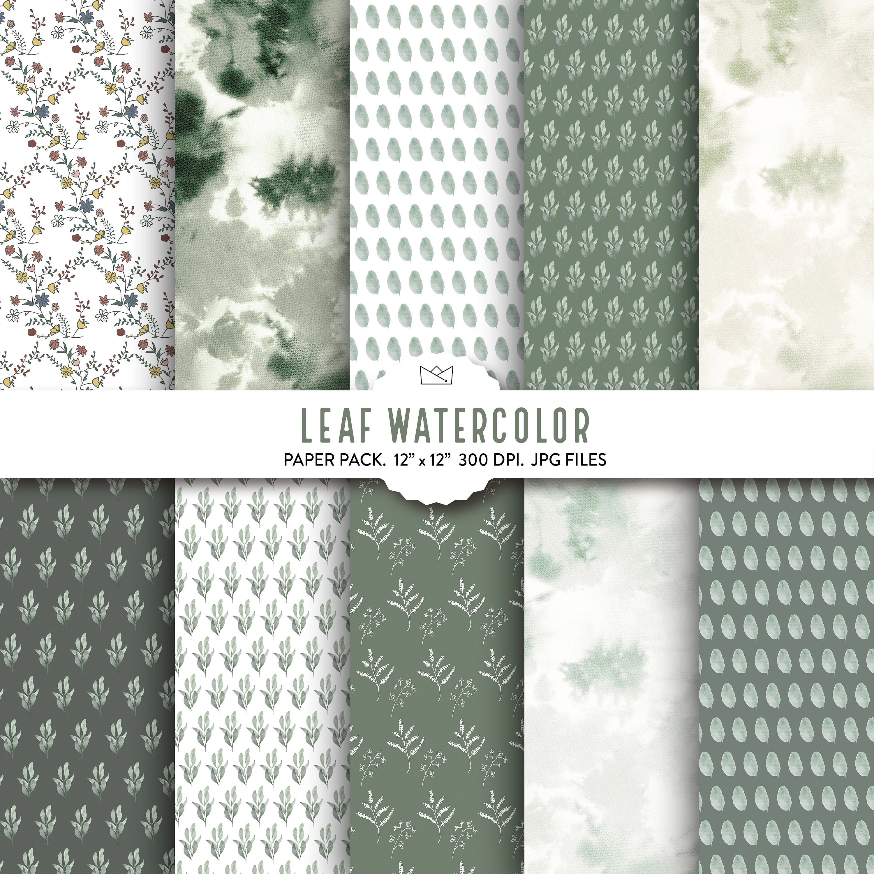 Leaf Watercolor Digital Paper Green Wrapping Paper Leaf - Etsy