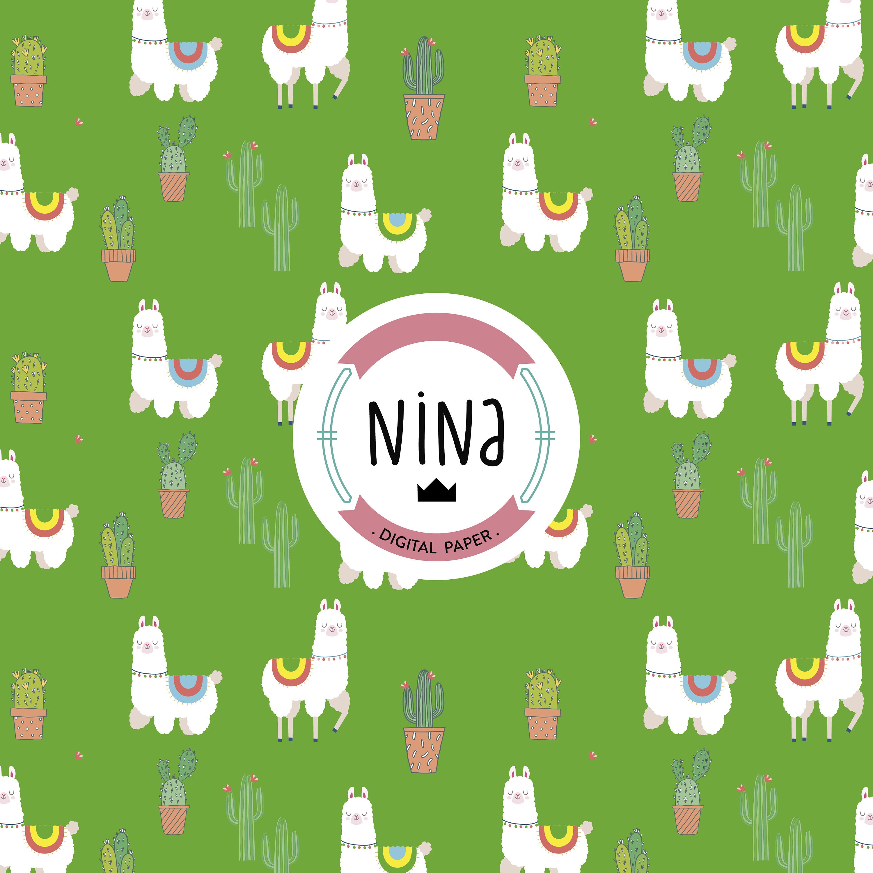 Cactus Llama Digital Paper Cactus Wrapping Paper Llama - Etsy