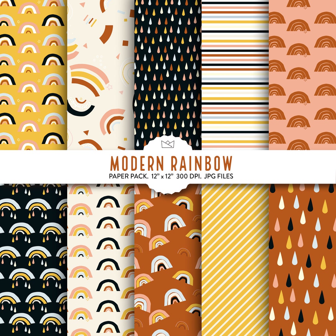 Modern Rainbow Digital Paper Rainbow Wrapping Paper Drop - Etsy