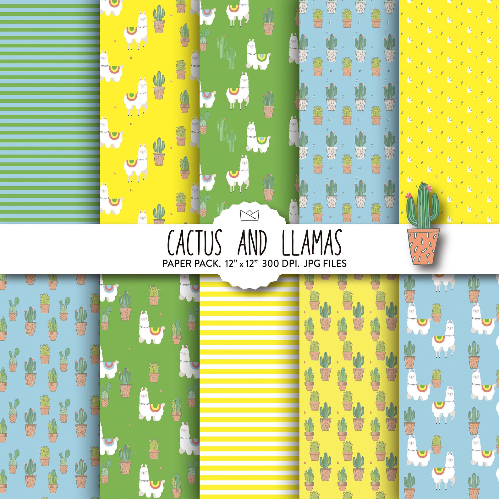 Cactus Llama Digital Paper Cactus Wrapping Paper Llama - Etsy