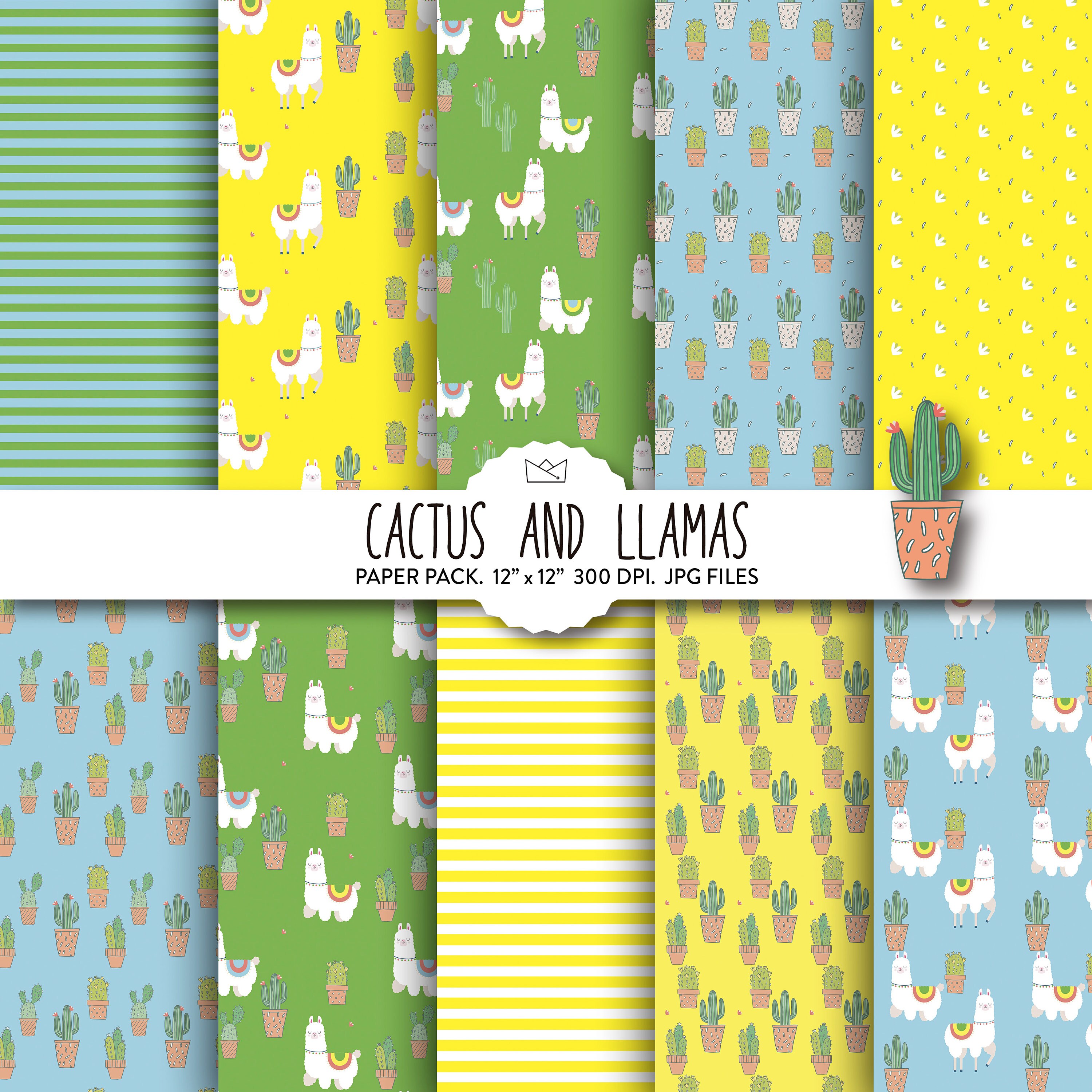 Cactus Llama Digital Paper Cactus Wrapping Paper Llama - Etsy