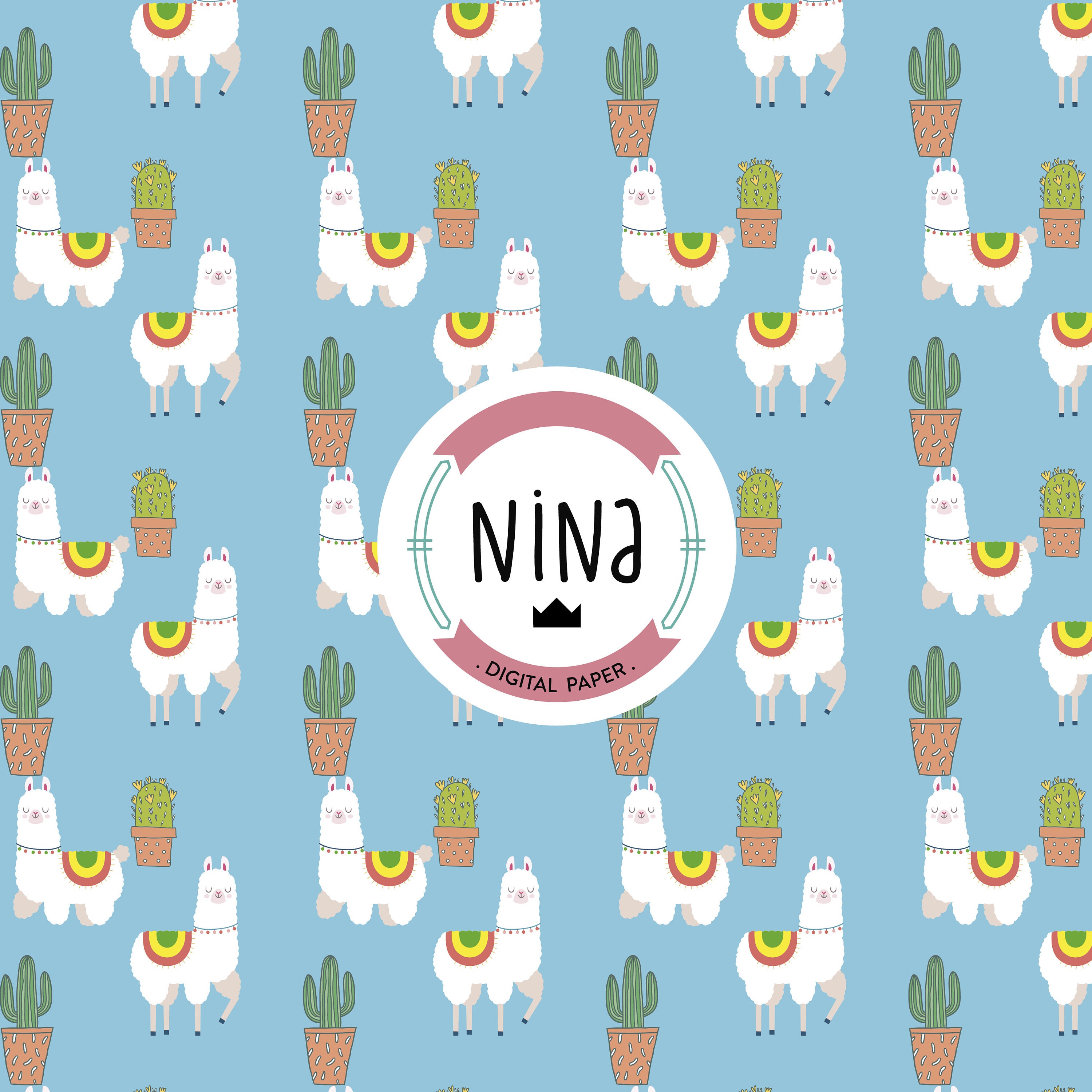 Cactus Llama Digital Paper Cactus Wrapping Paper Llama - Etsy