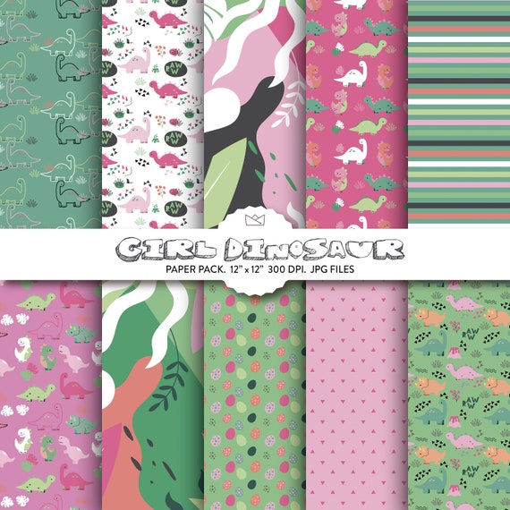 Dina Digital Paper Girl Dino Wrapping Paper Dinosaur - Etsy