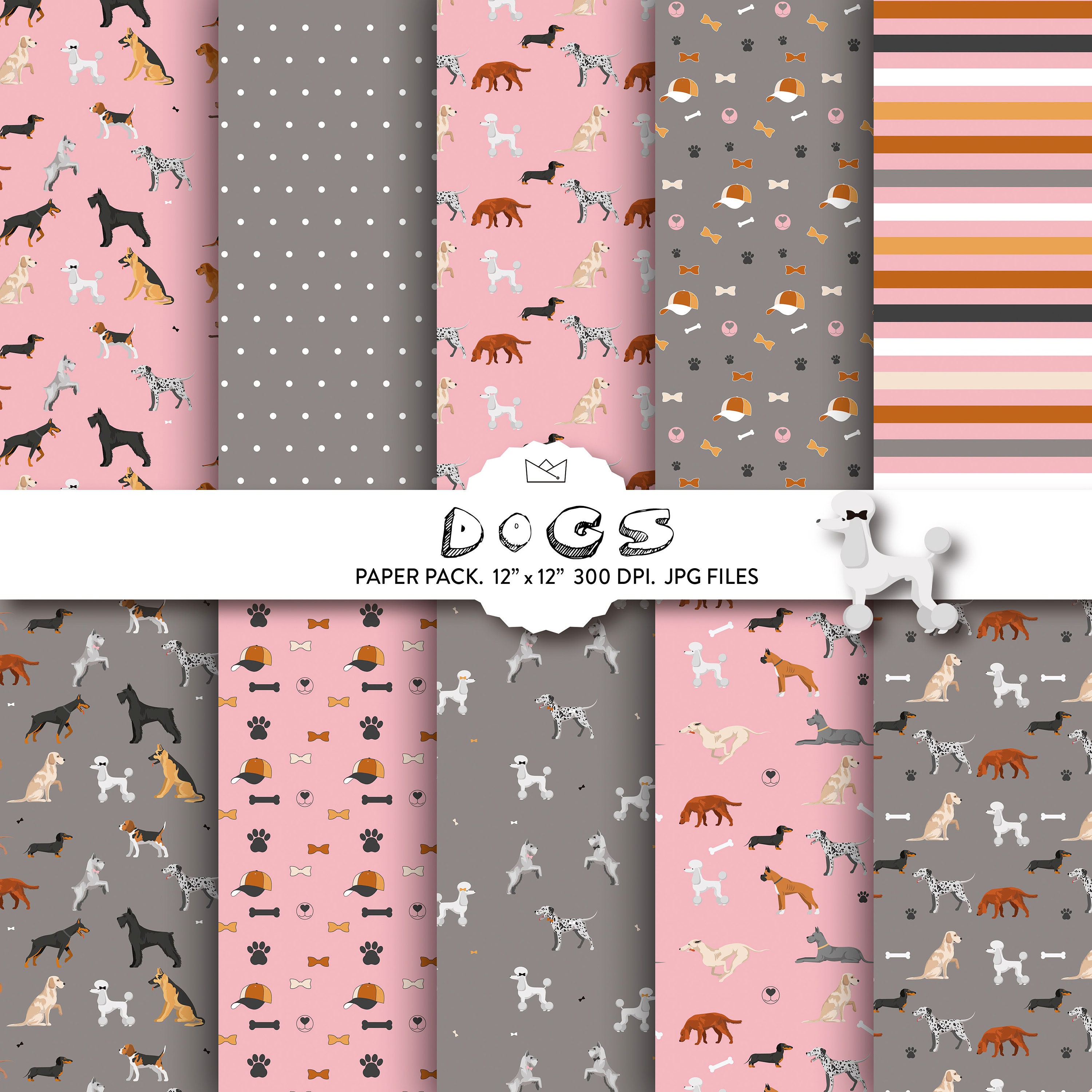 Love Dog Digital Paper Pink Wrapping Paper Dog Pattern - Etsy